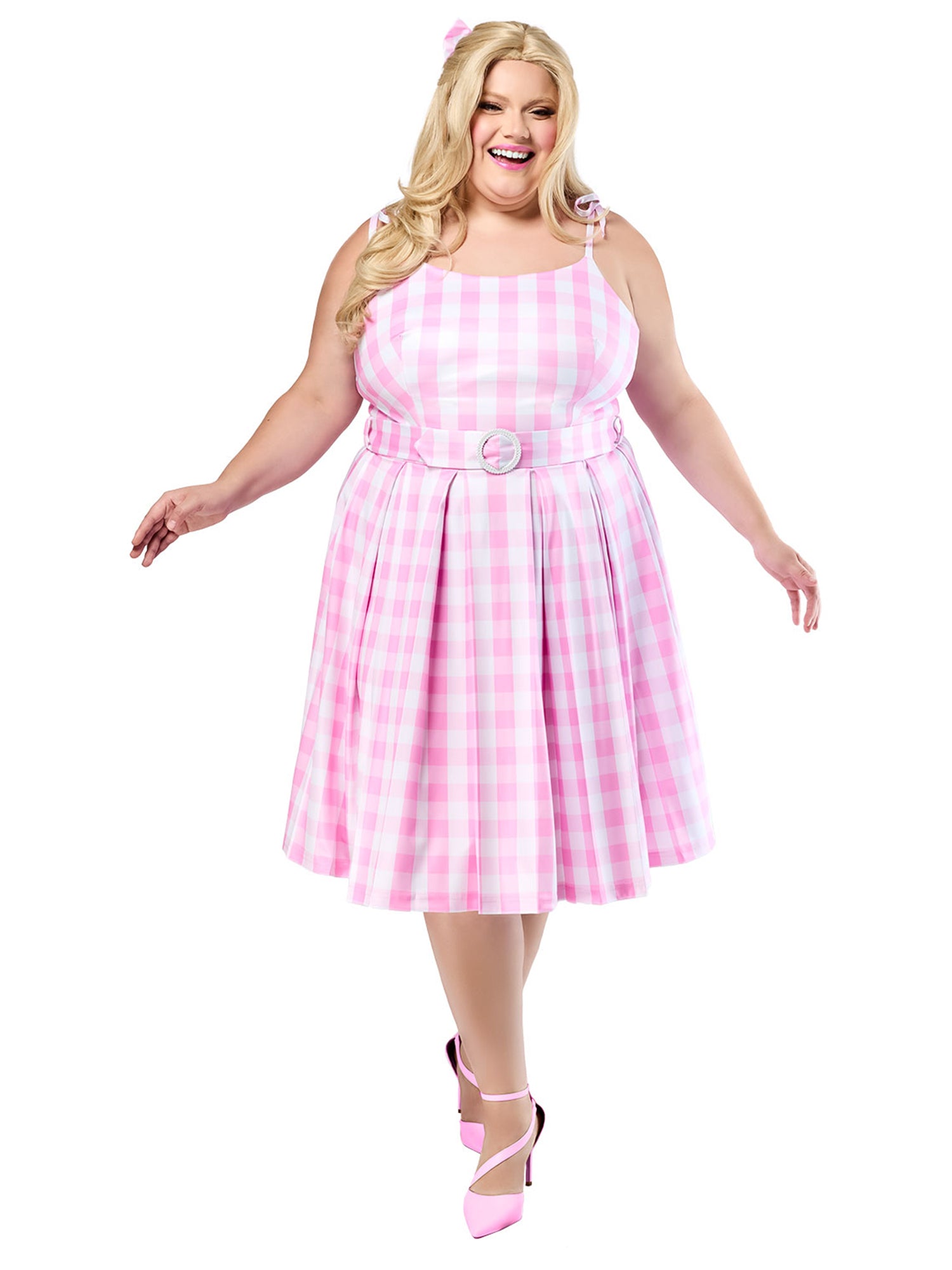 Women's Plus Size Barbie Movie Perfect Day Pink Gingham Dress